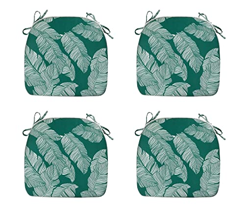 FBTS Prime Outdoor Chair Cushions Set of 4 Patio Seat Cushions with Ties 16x17 Inch Emerald Green Leaves U-Shape Chair Pads for Outdoor Patio Garden Home Office Furniture