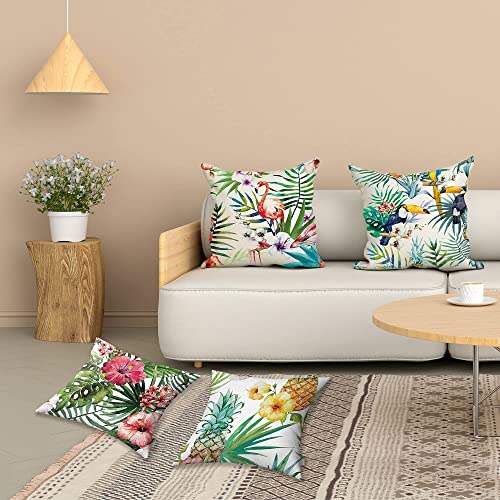 Tropical Green Plants Pillows Case Outdoor Cushions for Garden Furniture Garden Cushions Linen Cushion Covers 18x18 Inches Set of 4 Living Room Sofa Pillows Cushions 45x45 cm