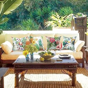 Tropical Green Plants Pillows Case Outdoor Cushions for Garden Furniture Garden Cushions Linen Cushion Covers 18x18 Inches Set of 4 Living Room Sofa Pillows Cushions 45x45 cm