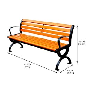 SEKEED Outdoor Benches Cast Aluminum Preservative Wood 67IN(170CM) Patio Garden Bench Perfect for Backyard, Lawn, Porch, Path