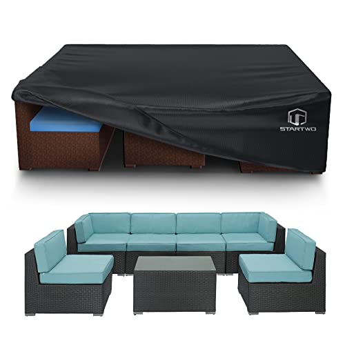 STARTWO Patio Furniture Covers, Outdoor Furniture Cover Waterproof, Windproof Tear Resistant Outdoor Sectional Couch Cover, Patio Cover for 7-12 Seats Dining Table Chair Set, Black, 98x98x28inches