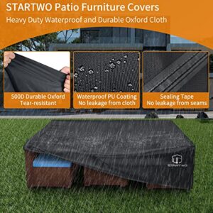 STARTWO Patio Furniture Covers, Outdoor Furniture Cover Waterproof, Windproof Tear Resistant Outdoor Sectional Couch Cover, Patio Cover for 7-12 Seats Dining Table Chair Set, Black, 98x98x28inches