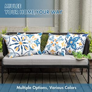 MIULEE Outdoor Waterproof Throw Pillow Covers Set of 4 Fall Boho Floral Pattern Farmhouse Luxury Decorative Square Pillowcases for Chair Patio Garden Couch Tent Balcony Sofa 18x18 Inch Blue