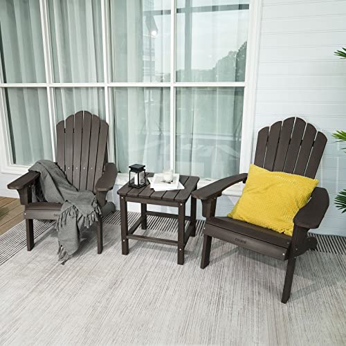 Cecarol Normal Size Adirondack Chair, Poly Lumber Comfortable Patio Fire Pit Chair with 2 Cup Holder, 385lbs Capacity, All Weather Resistant and Durable Chair for Indoor, Outdoor, Garden, Black-AC01S