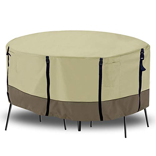 Ogrmar Patio Furniture Cover, Round Outdoor Waterproof & Sun Resistant Table Set Cover,Beige and Brown (96 x 27.5 inch)