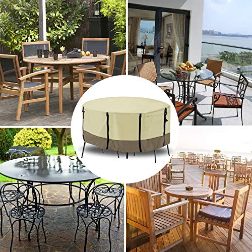 Ogrmar Patio Furniture Cover, Round Outdoor Waterproof & Sun Resistant Table Set Cover,Beige and Brown (96 x 27.5 inch)