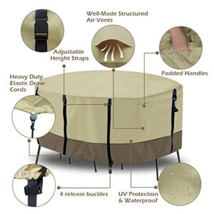 Ogrmar Patio Furniture Cover, Round Outdoor Waterproof & Sun Resistant Table Set Cover,Beige and Brown (96 x 27.5 inch)