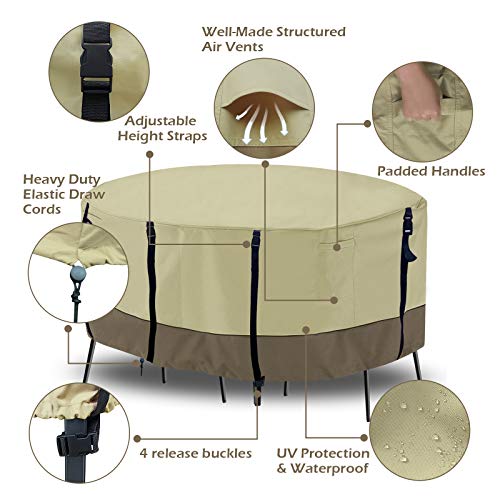 Ogrmar Patio Furniture Cover, Round Outdoor Waterproof & Sun Resistant Table Set Cover,Beige and Brown (96 x 27.5 inch)