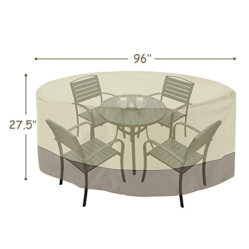 Ogrmar Patio Furniture Cover, Round Outdoor Waterproof & Sun Resistant Table Set Cover,Beige and Brown (96 x 27.5 inch)