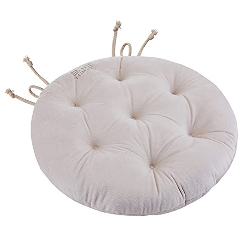 Big Hippo Chair Pads with Ties, Soft 17-Inch Round Thicken Chair Pads Seat Cushion Pillow for Garden Patio Home Kitchen Office or Car Sitting(Beige)