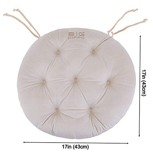 Big Hippo Chair Pads with Ties, Soft 17-Inch Round Thicken Chair Pads Seat Cushion Pillow for Garden Patio Home Kitchen Office or Car Sitting(Beige)