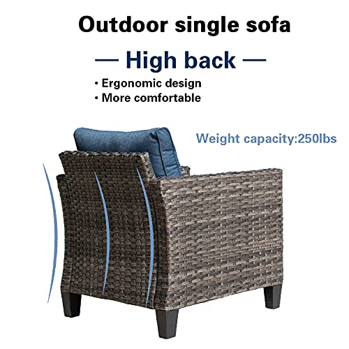 ovios Patio Furniture Set 7 PCS High Back Sofa Outdoor Conversation Sets All Weather Wicker Rattan Sectional Sofa Set Couch and Chairs Garden Backyard Porch (Denim Blue)