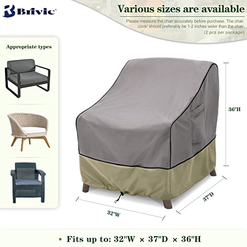 BRIVIC Patio Furniture Covers Waterproof for Chair, Outdoor Lawn Chair Covers Fits up to 32W x 37W x 36H inches(2Pack), Grey