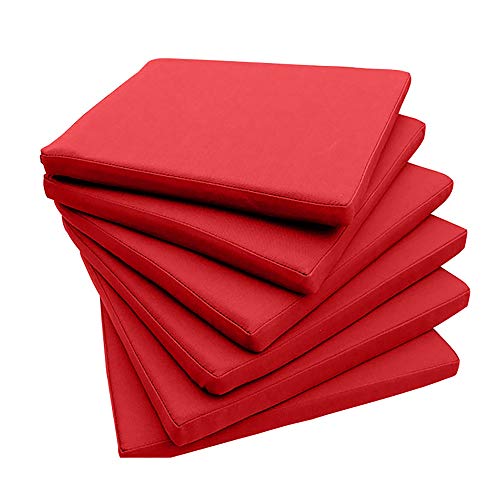 Uheng 6 Pack Patio Outdoor Chair Cushions with Ties, Seat Pads Mat, Waterproof Removable Cover, Comfort Memory Foam Nonslip for Garden Deck Picnic Beach Pool -18" X 18"(Red)