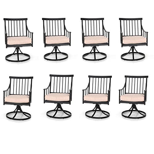 PHI VILLA Swivel Chairs Set of 8 Patio Dining Rocker Chair with Cushion Rocking Patio Furniture for Garden Backyard Bistro, Beige