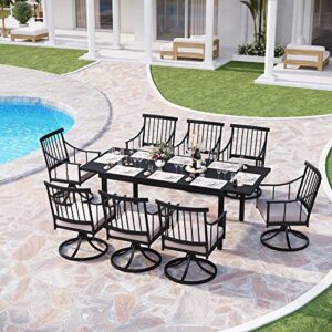 PHI VILLA Swivel Chairs Set of 8 Patio Dining Rocker Chair with Cushion Rocking Patio Furniture for Garden Backyard Bistro, Beige