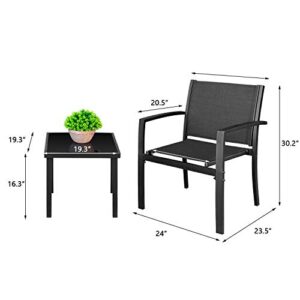 Homall 3 Pieces Patio Furniture Set Outdoor Patio Conversation Set Textilene Bistro Set Modern Porch Furniture Lawn Chairs with Coffee Table for Home, Lawn and Balcony (Black)