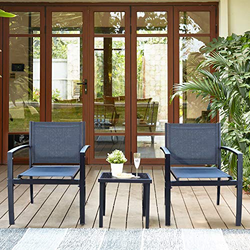 Homall 3 Pieces Patio Furniture Set Outdoor Patio Conversation Set Textilene Bistro Set Modern Porch Furniture Lawn Chairs with Coffee Table for Home, Lawn and Balcony (Black)