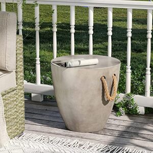 SUNBURY Concrete Side Table,Outdoor Side Table for Patio,17" Outdoor Accent Table w Hemp Rope, Patio Side Table End Table，Ceramic Side Table Garden Stool Log Table