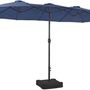 PHI VILLA 15ft Large Patio Umbrellas with Base Included, Outdoor Double-Sided Rectangle Market Umbrella with Crank Handle, for Pool Lawn Garden, Blue