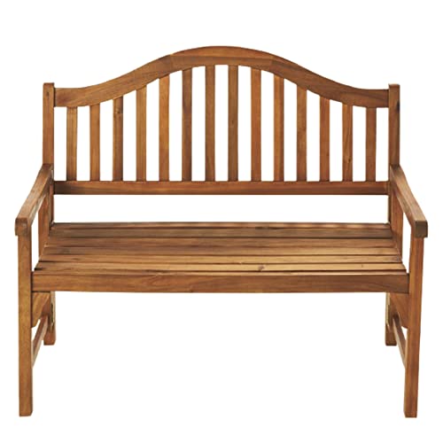 Patio Wise Foldable Acacia Wood Garden Bench, 4-Foot Indoor/Outdoor Wooden Porch, Patio, & Park Seating, Curved Backrest & Armrest, 48-Inches Wide x 24-3/4-Inches Deep x 41-Inches High, Teak Color