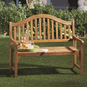 Patio Wise Foldable Acacia Wood Garden Bench, 4-Foot Indoor/Outdoor Wooden Porch, Patio, & Park Seating, Curved Backrest & Armrest, 48-Inches Wide x 24-3/4-Inches Deep x 41-Inches High, Teak Color