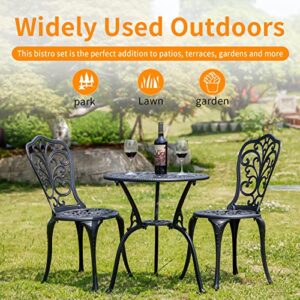 Withniture Bistro Set 3 Piece Outdoor,Cast Aluminum Patio Bistro Sets with 1.97''Umbrella Hole,Rust-Resistant Outdoor Table and Chairs,Patio Furniture Set for Garden,Park (Black)