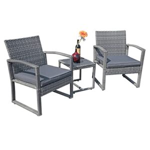 patiorama 3 pieces outdoor patio furniture set, outdoor wicker conversation set, patio rattan chair set, modern bistro set with coffee table, garden balcony backyard poolside (dark grey)