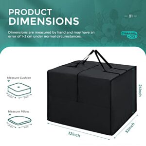 boyspringg Outdoor Cushion Storage Bag, 32''x32''x24'', Patio Cushion Storage Bag 420D Oxford Cloth Waterproof , Cushion Storage Bag for Patio Furniture, Cushion, Pillow etc.（Black）