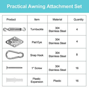 HOMPER M6 Awning Attachment Set, Heavy Duty Sun Shade Sail Stainless Steel Hardware Kit for Garden Triangle and Square, Rectangle, Sun Shade Sail Fixing Accessories