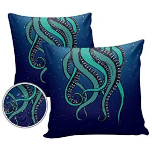 Outdoor Waterproof Throw Pillow Covers 2 Pack Square Pillowcases Underwater Octopus Tentacles Pillow Protectors Decorative Cushion Cases for Patio,Garden,16x16 Inch