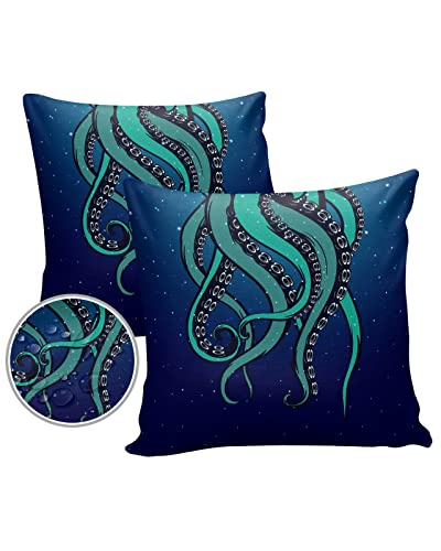 Outdoor Waterproof Throw Pillow Covers 2 Pack Square Pillowcases Underwater Octopus Tentacles Pillow Protectors Decorative Cushion Cases for Patio,Garden,16x16 Inch