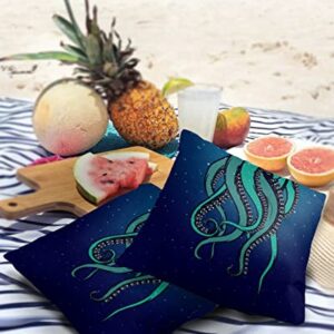 Outdoor Waterproof Throw Pillow Covers 2 Pack Square Pillowcases Underwater Octopus Tentacles Pillow Protectors Decorative Cushion Cases for Patio,Garden,16x16 Inch