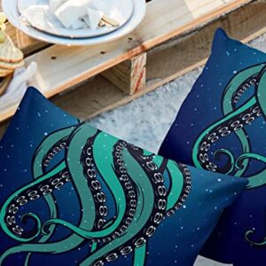 Outdoor Waterproof Throw Pillow Covers 2 Pack Square Pillowcases Underwater Octopus Tentacles Pillow Protectors Decorative Cushion Cases for Patio,Garden,16x16 Inch