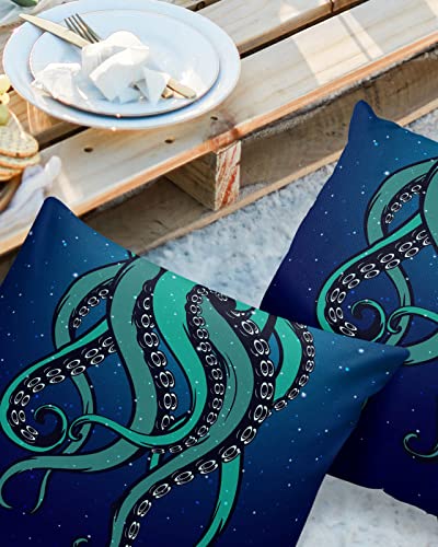 Outdoor Waterproof Throw Pillow Covers 2 Pack Square Pillowcases Underwater Octopus Tentacles Pillow Protectors Decorative Cushion Cases for Patio,Garden,16x16 Inch