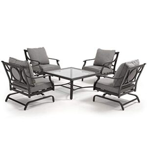 grand patio 5 pcs patio conversation set with coffee table metal k/d chat set rocking patio chair set with gray water resistant cushions for garden lawn & poolside