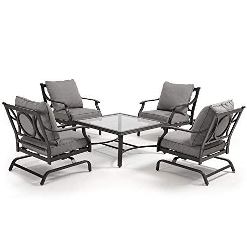 Grand patio 5 PCS Patio Conversation Set with Coffee Table Metal K/D Chat Set Rocking Patio Chair Set with Gray Water Resistant Cushions for Garden Lawn & Poolside