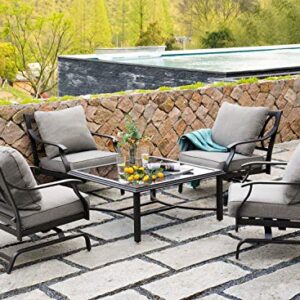 Grand patio 5 PCS Patio Conversation Set with Coffee Table Metal K/D Chat Set Rocking Patio Chair Set with Gray Water Resistant Cushions for Garden Lawn & Poolside