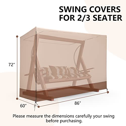 WEIMELL Outdoor Swing Cover for 3 Seater Waterproof 420D Porch Swing Cover for Winter Patio Swing Covers 2 Seater Garden Outdoor Furniture Cover Canopy Swing Chair Protector(86L*60W*72H) Inch