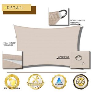 Coarbor Waterproof Sun Shade Sail Rectangle Perfect for Patio Outdoor Garden Custom Beige 16'x 16'