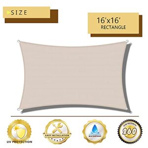 Coarbor Waterproof Sun Shade Sail Rectangle Perfect for Patio Outdoor Garden Custom Beige 16'x 16'