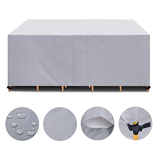 Outdoor Patio Furniture Cover, 420D Heavy Duty Waterproof UV-Resistant Snow Protection Patio Couch Cover for 9-13 Piece Rectangular/Oval Dining Tables, 124" L X 70" W X 27" H