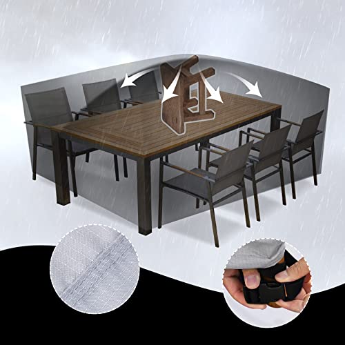 Outdoor Patio Furniture Cover, 420D Heavy Duty Waterproof UV-Resistant Snow Protection Patio Couch Cover for 9-13 Piece Rectangular/Oval Dining Tables, 124" L X 70" W X 27" H