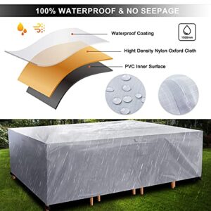 Outdoor Patio Furniture Cover, 420D Heavy Duty Waterproof UV-Resistant Snow Protection Patio Couch Cover for 9-13 Piece Rectangular/Oval Dining Tables, 124" L X 70" W X 27" H