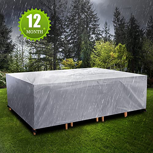 Outdoor Patio Furniture Cover, 420D Heavy Duty Waterproof UV-Resistant Snow Protection Patio Couch Cover for 9-13 Piece Rectangular/Oval Dining Tables, 124" L X 70" W X 27" H