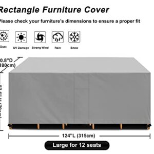 Outdoor Patio Furniture Cover, 420D Heavy Duty Waterproof UV-Resistant Snow Protection Patio Couch Cover for 9-13 Piece Rectangular/Oval Dining Tables, 124" L X 70" W X 27" H