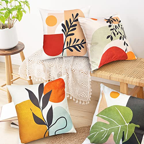 BOYOUAN Outdoor Pillow Covers 18x18 Set of 4 Waterproof Boho Throw Pillows Cover for Couch Patio Furniture Garden Balcony Tent Sofa Decorative Square Pillowcase Spring Outdoor Farmhouse Decor