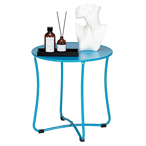 VINGLI Outdoor Side Table, Metal Weather Resistant Round Coffee Table, Patio Side Table End Table, Sofa End Table, Snack Table/Nightstand for Garden, Garden Yard Lawn, Balcony and Office (Blue)