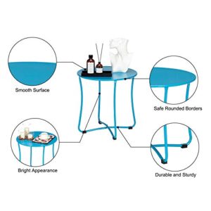 VINGLI Outdoor Side Table, Metal Weather Resistant Round Coffee Table, Patio Side Table End Table, Sofa End Table, Snack Table/Nightstand for Garden, Garden Yard Lawn, Balcony and Office (Blue)