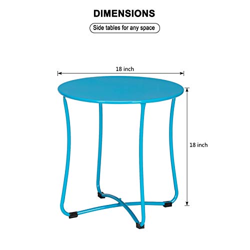 VINGLI Outdoor Side Table, Metal Weather Resistant Round Coffee Table, Patio Side Table End Table, Sofa End Table, Snack Table/Nightstand for Garden, Garden Yard Lawn, Balcony and Office (Blue)